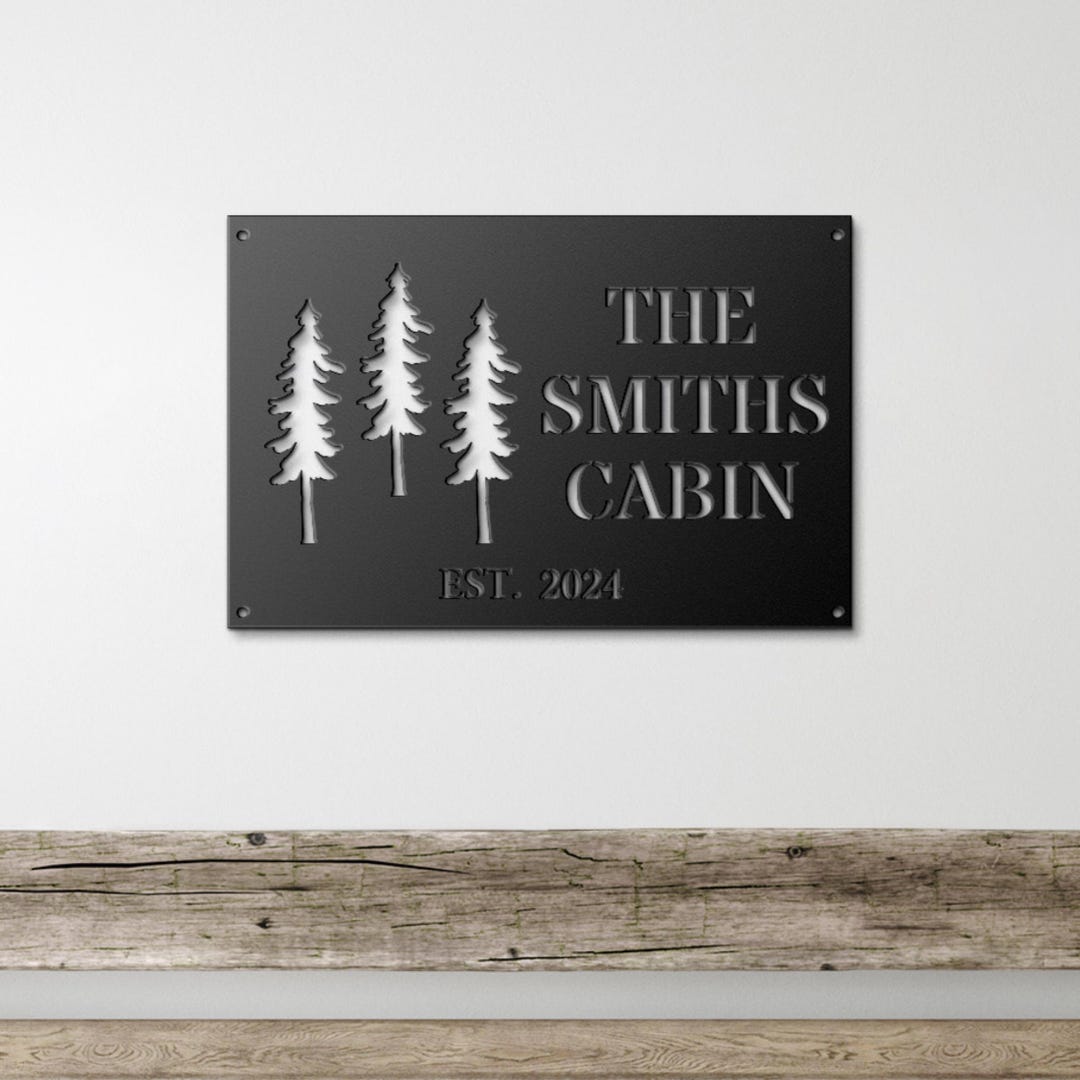 Forest Mountain Metal Wall Art, Pine Tree Name Sign, Custom Home Decor ...
