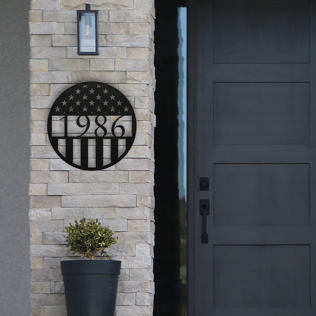 Metal House Number Sign, Custom Address Plaque, Patriotic Flag Home ...