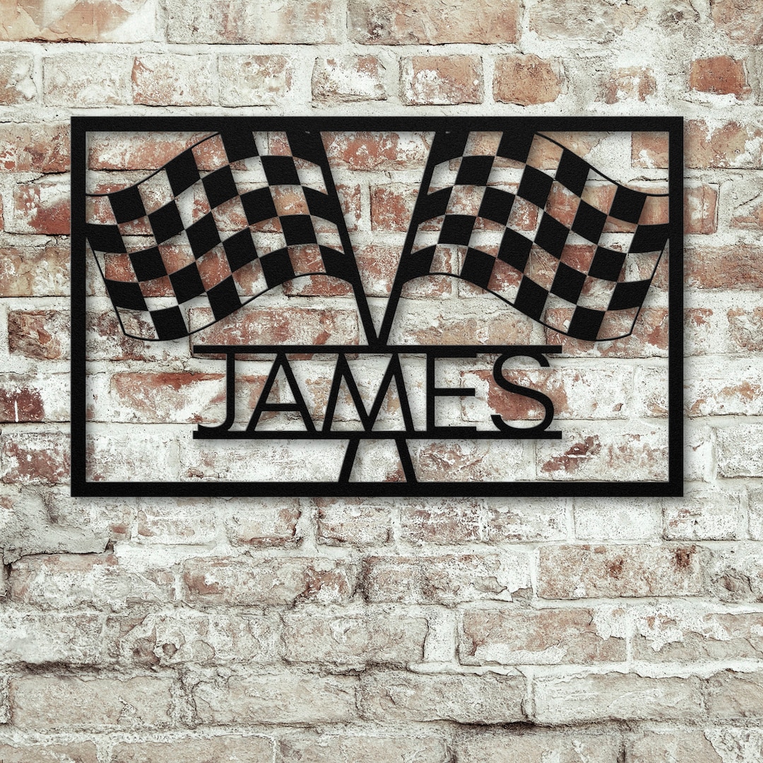 Race Flag Name Sign, Personalized Metal Team Plaque, Custom Kids Room ...