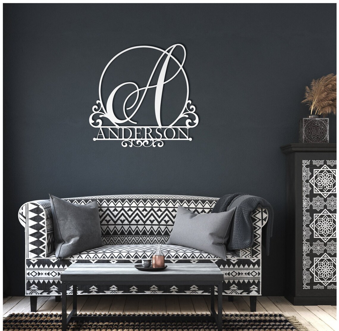 Custom Family Name Sign, Personalized Initial Monogram Plaque, Wedding ...