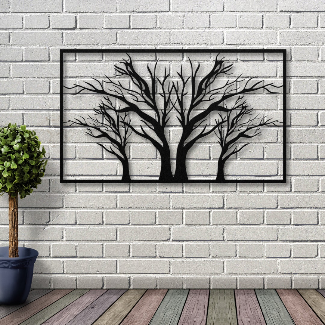 Tree Branch Metal Wall Art, Forest Trees Sign, Cedar Oak Tree Home ...