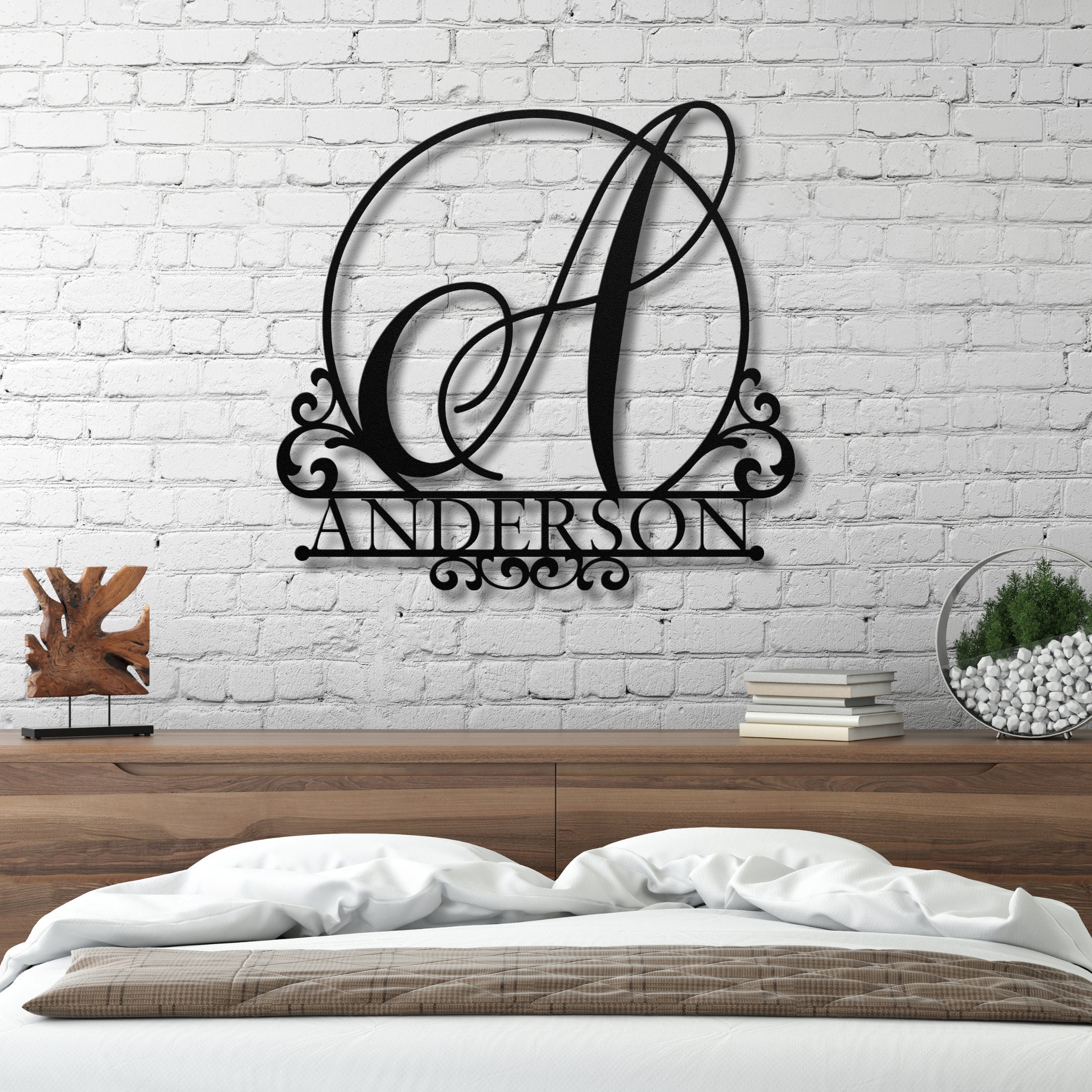 Custom Family Name Sign, Personalized Initial Monogram Plaque, Wedding ...