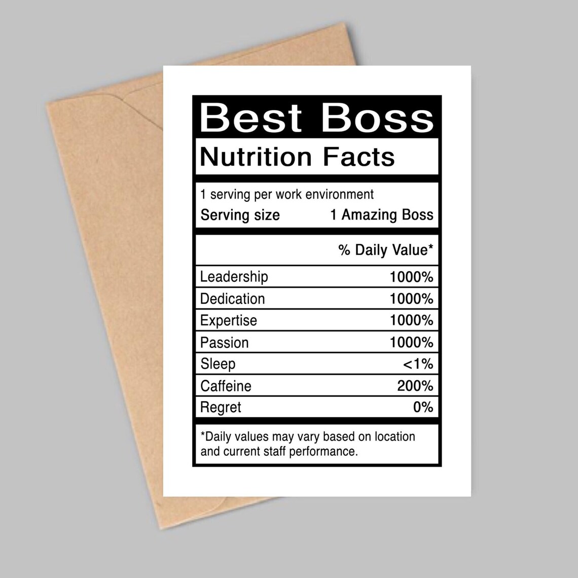 Printable Greeting Card for Bosses Day, Best Boss Nutrition Facts ...