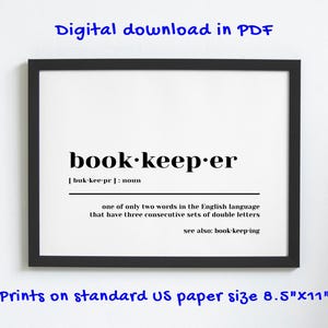 Printable Bookkeeper Dictionary Print, Accounting Decor, Bookkeeper ...