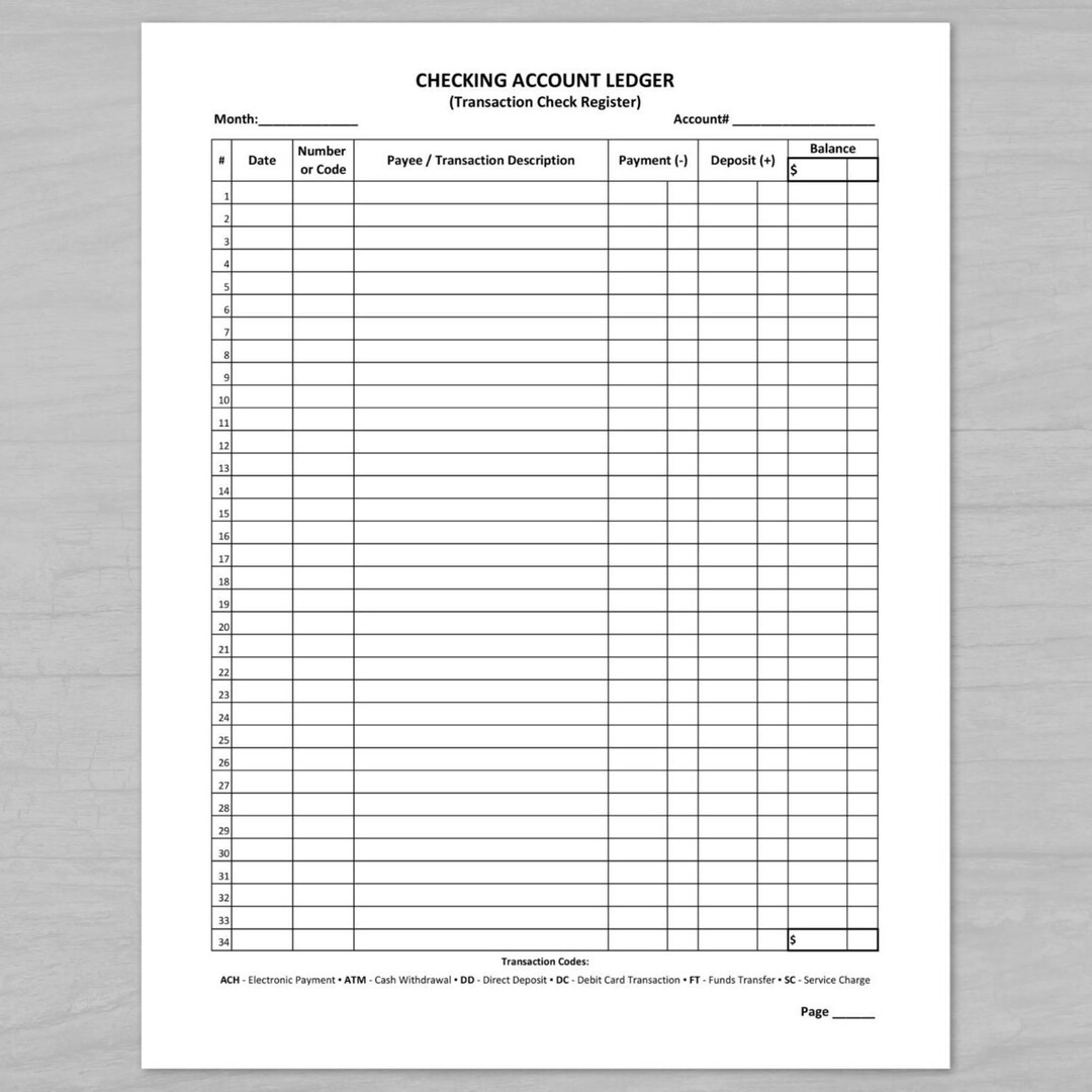 Printable Checkbook Ledger Template: Bank Transaction Tracker (PDF, 8 ...