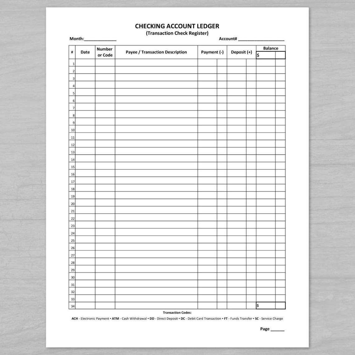 Printable Checkbook Ledger Template: Bank Transaction Tracker (PDF, 8 ...