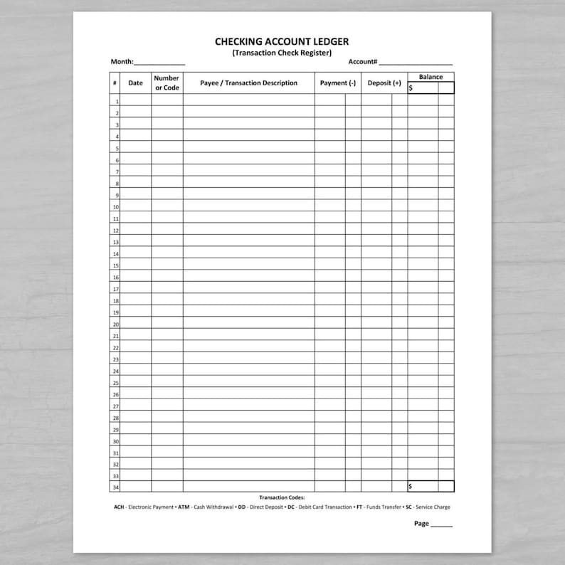 Printable Checkbook Ledger Template: Bank Transaction Tracker (PDF, 8 ...