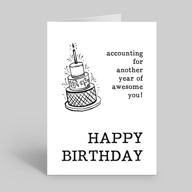 Printable Birthday Card for Coworker, Accounting Theme, Minimalist Co ...