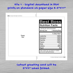 Printable Greeting Card for Bosses Day, Best Boss Nutrition Facts ...