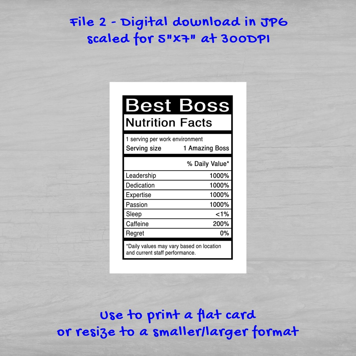 Printable Greeting Card for Bosses Day, Best Boss Nutrition Facts ...