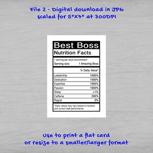 Printable Greeting Card for Bosses Day, Best Boss Nutrition Facts ...