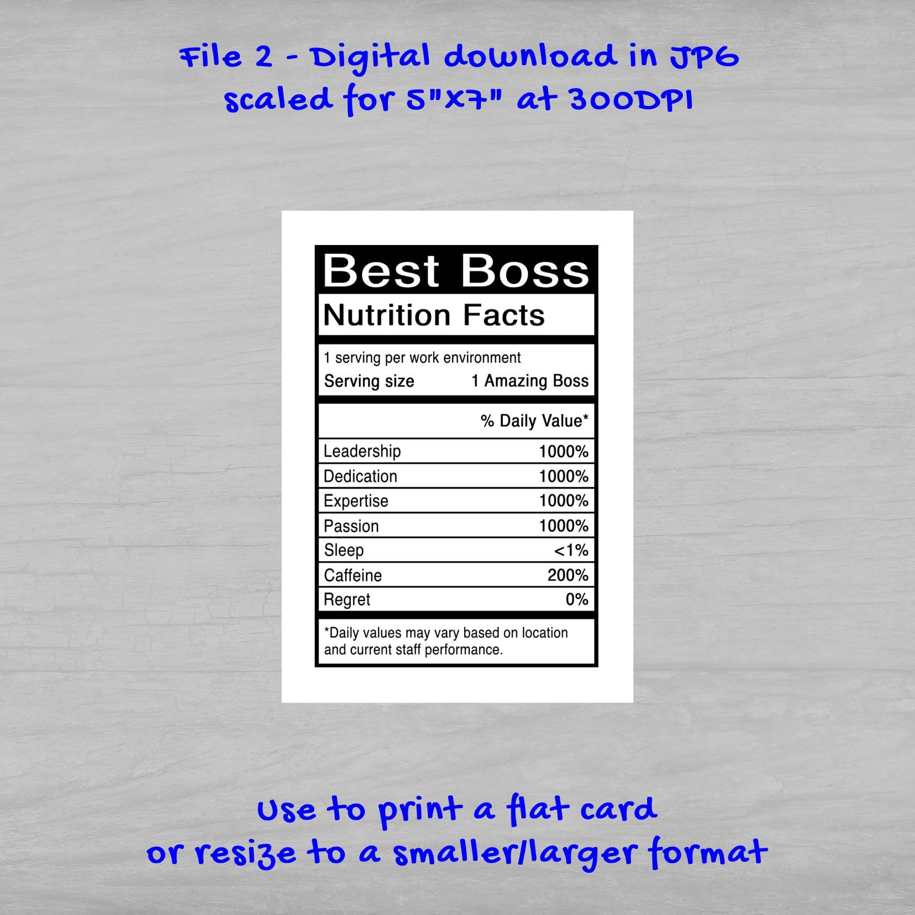 Printable Greeting Card for Bosses Day, Best Boss Nutrition Facts ...