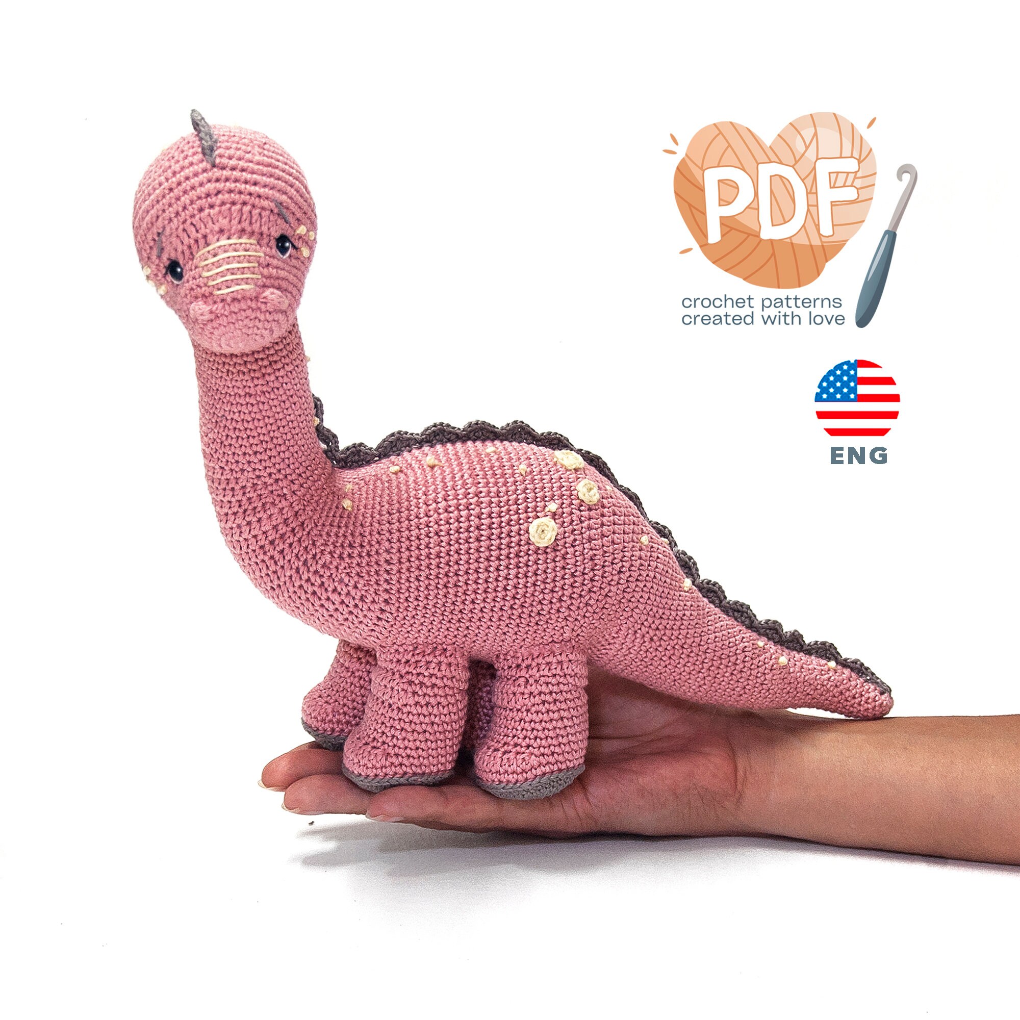 Dinosaur Crochet Pattern Brontosaurus, Amigurumi Diplodocus, Crochet Dinosaur Bronto Dino, Cute ...