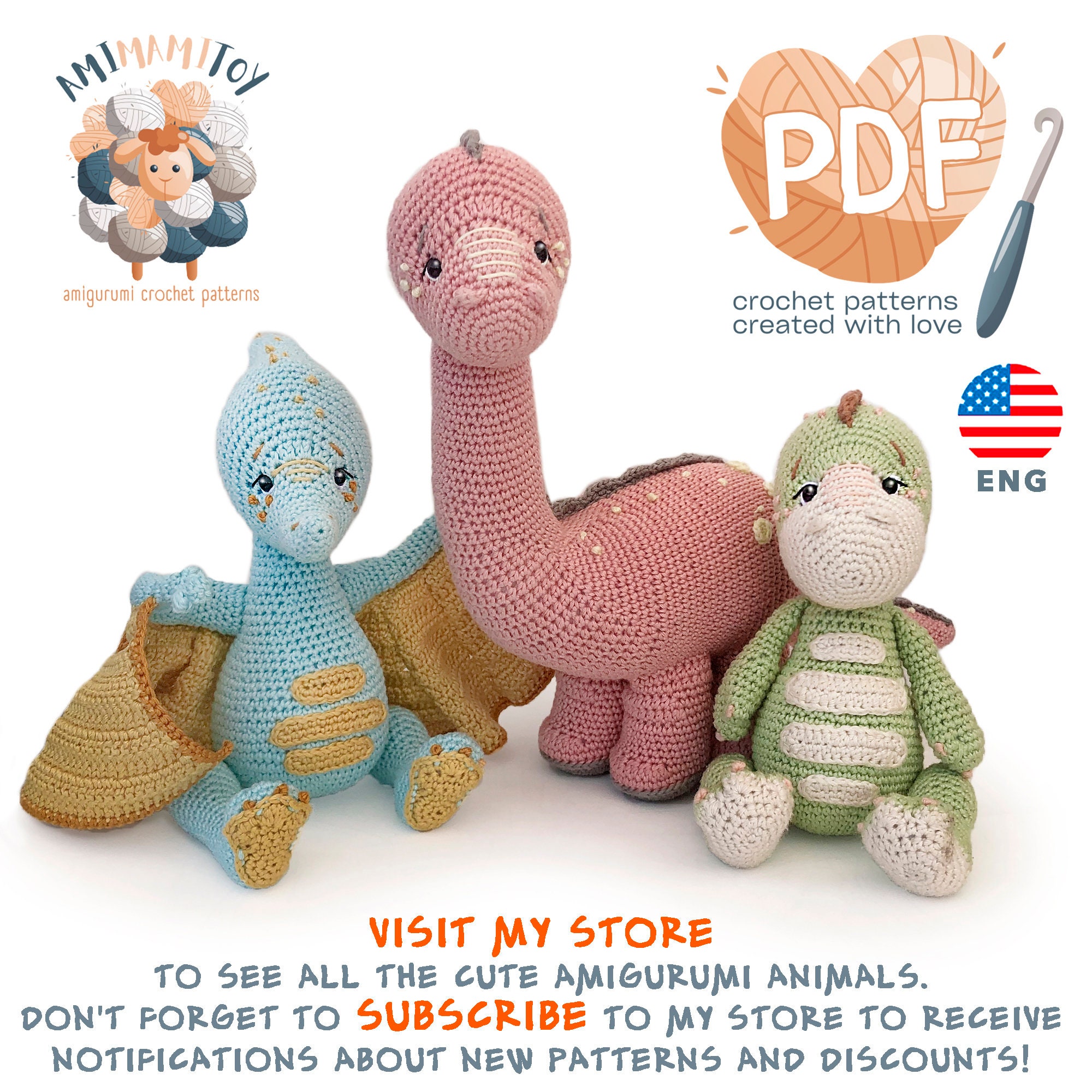 Dinosaur Crochet Pattern Brontosaurus, Amigurumi Diplodocus, Crochet ...