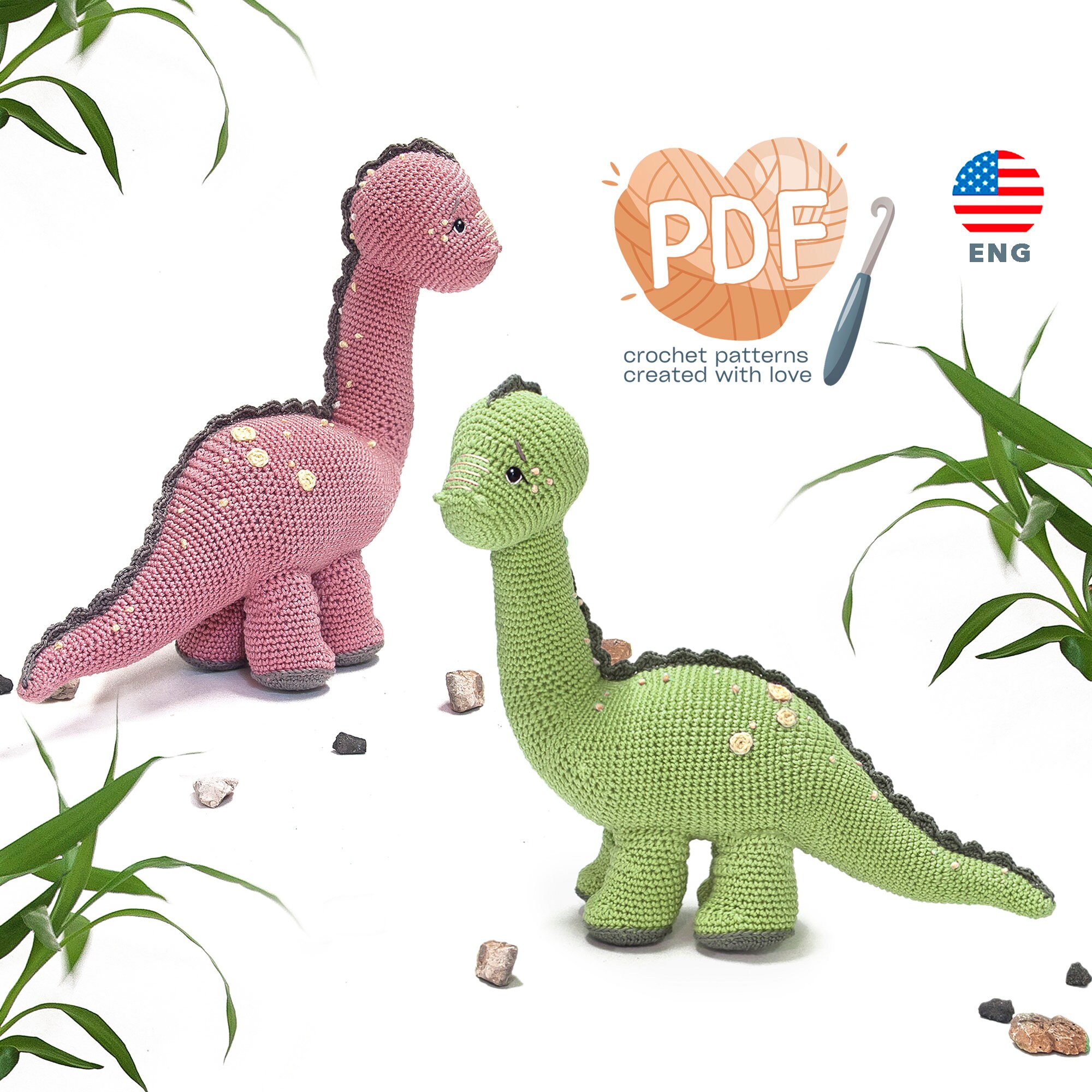 Dinosaur Crochet Pattern Brontosaurus, Amigurumi Diplodocus, Crochet ...