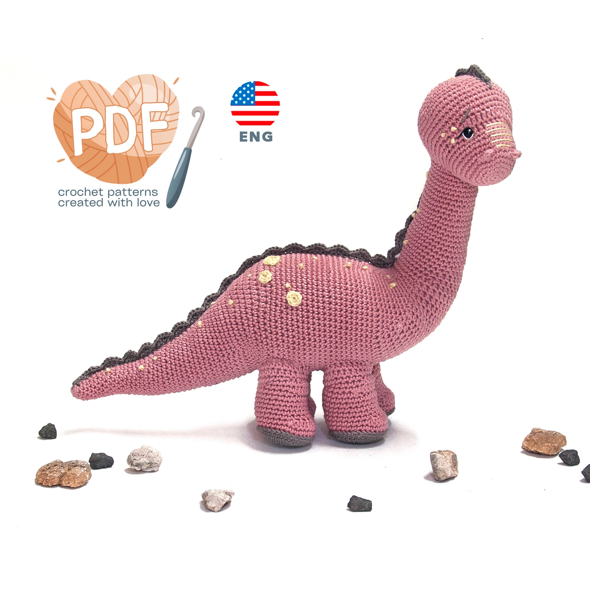 Dinosaur Crochet Pattern Brontosaurus, Amigurumi Diplodocus, Crochet ...