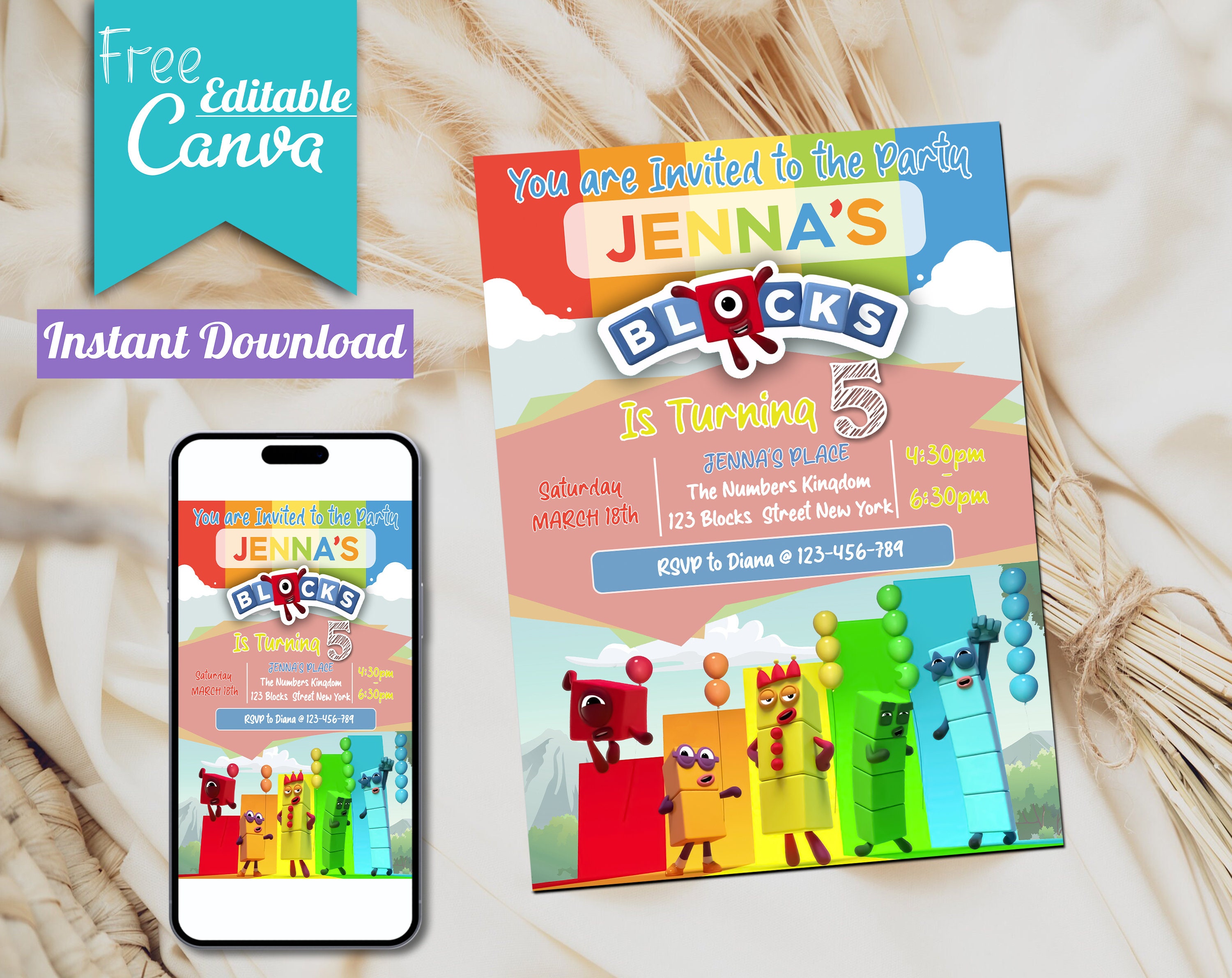 Numberblocks Birthday Invitations | Printable Number Blocks Invite ...