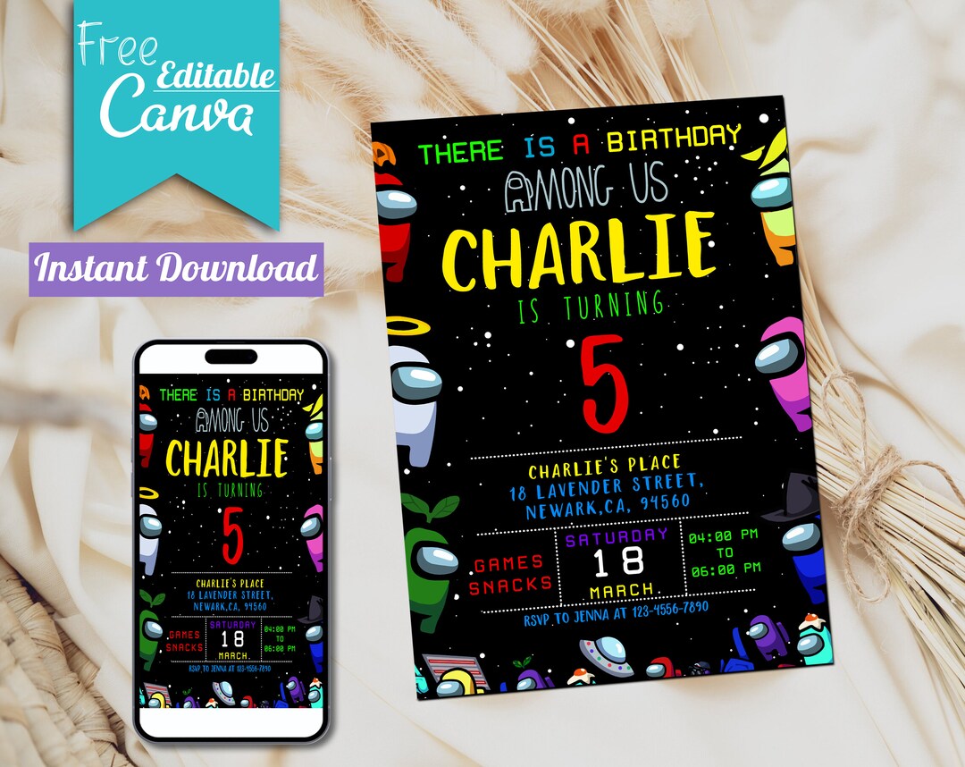 Among Us Invitation Birthday Invitation | Kids Birthday Invitation ...