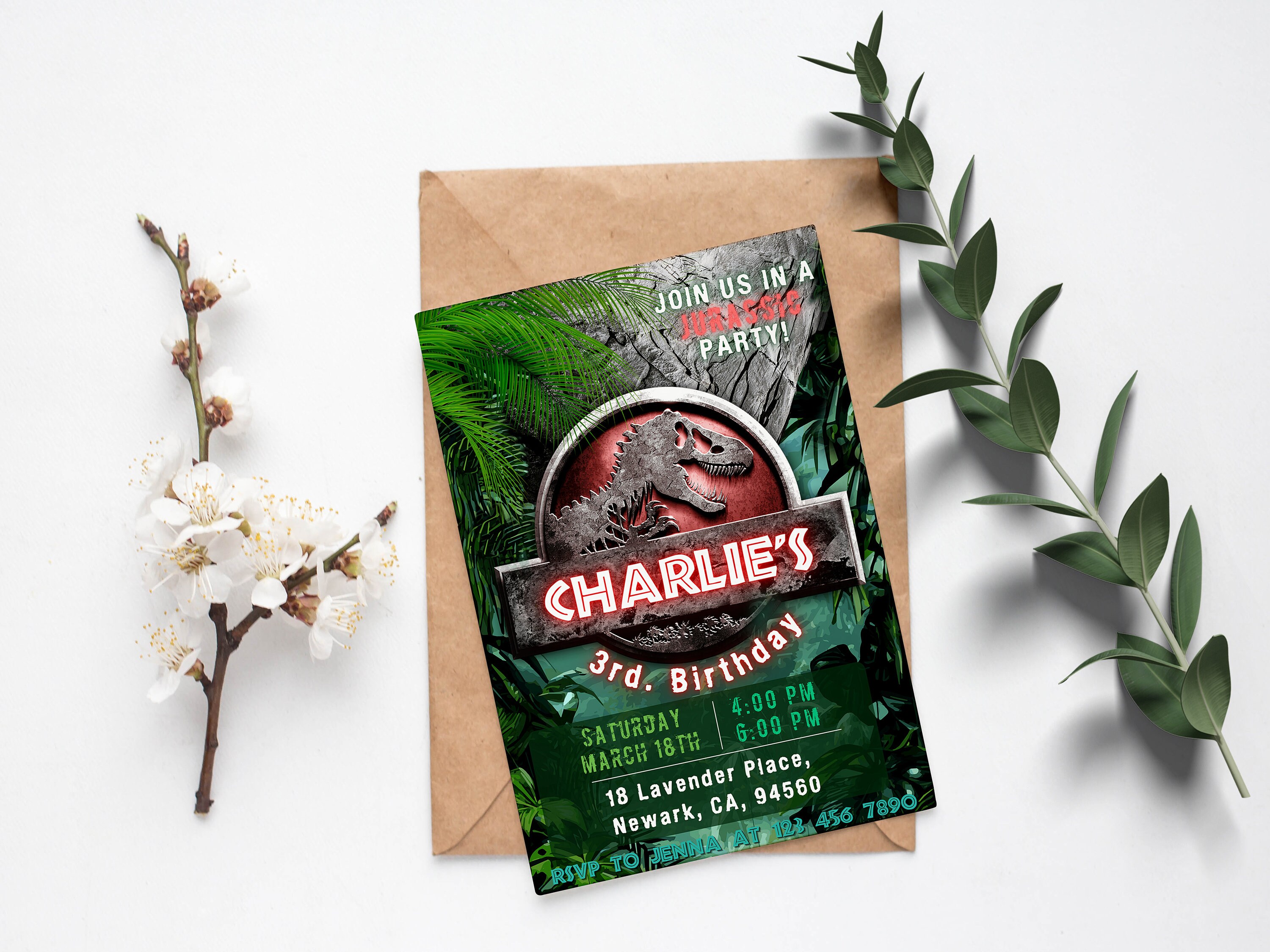 Editable Jurassic World Birthday Invitation Printable Jurassic Park Party Invitation Kids ...