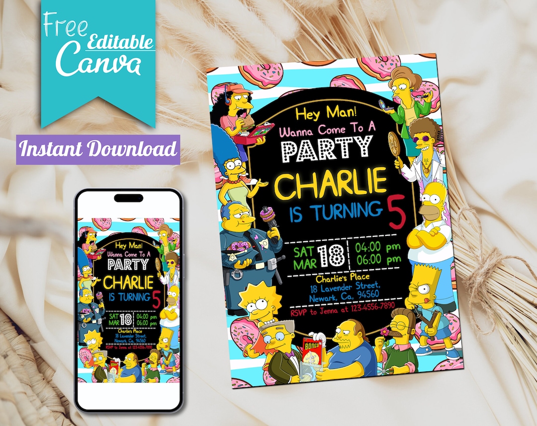 Editable Simpsons Birthday Invitations | Simpsons Invitation, Simpson ...