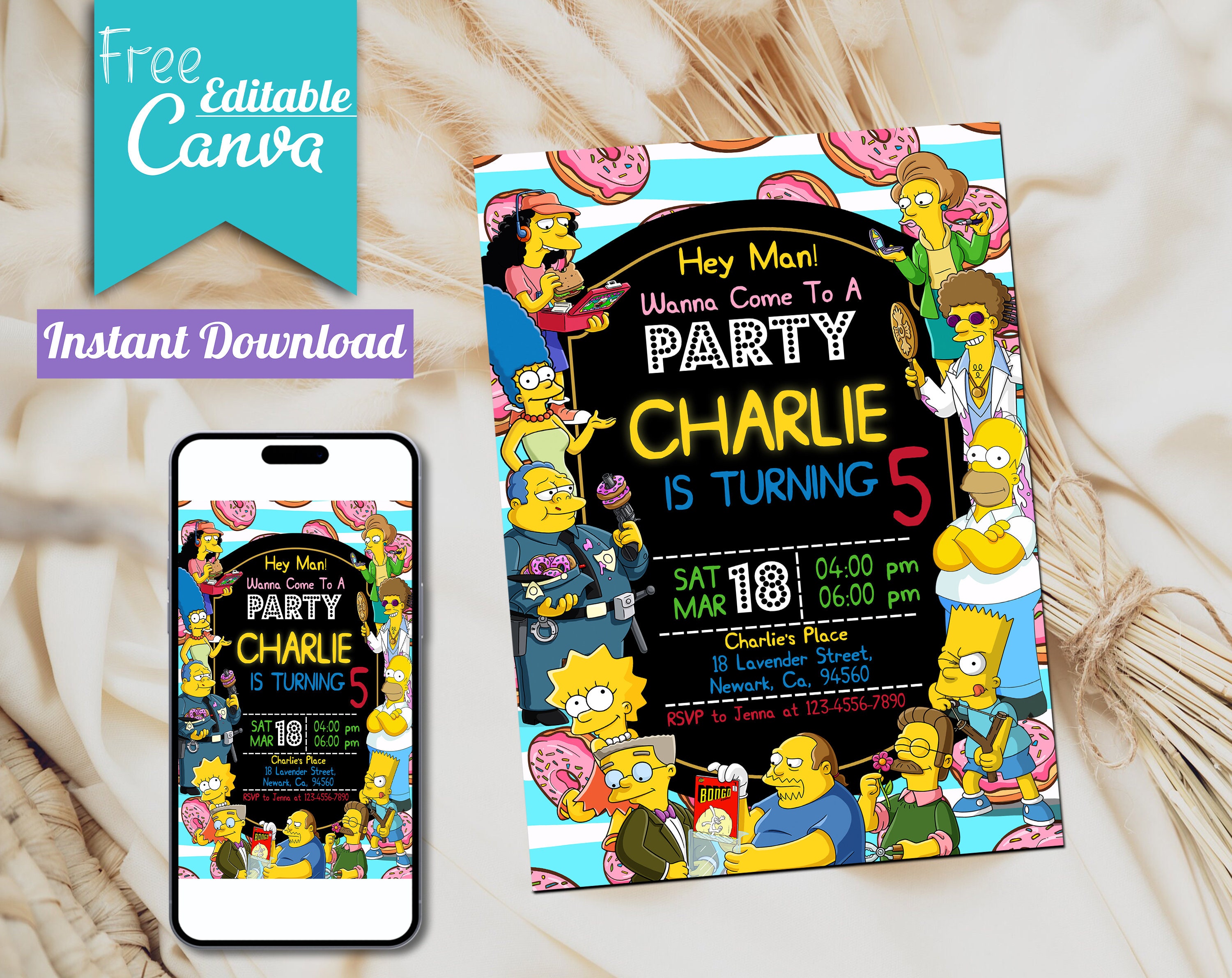 Editable Simpsons Birthday Invitations Simpsons Invitation, Simpson ...