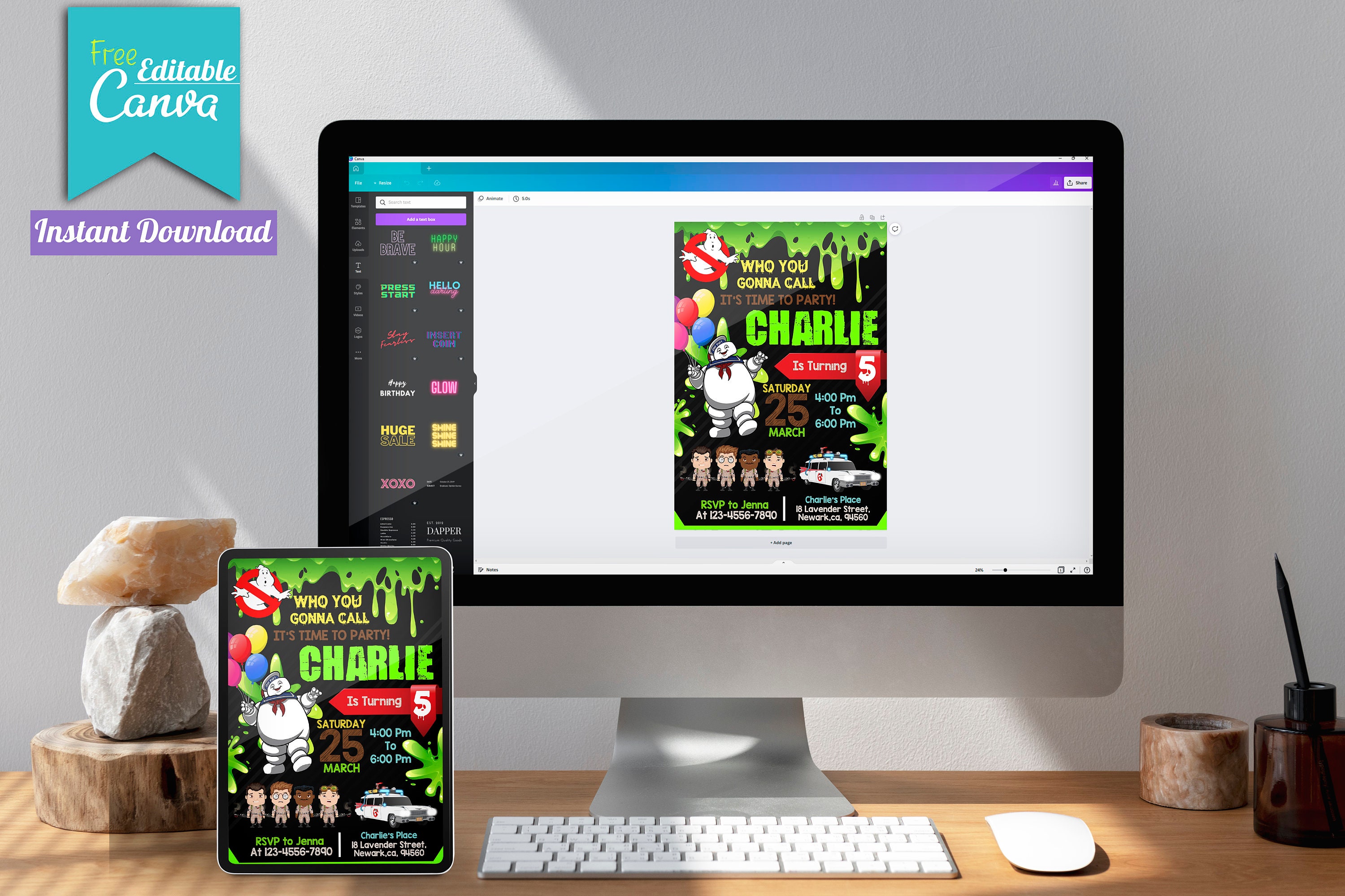 Editable Ghostbusters Birthday Invitation Printable Ghostbusters Party ...