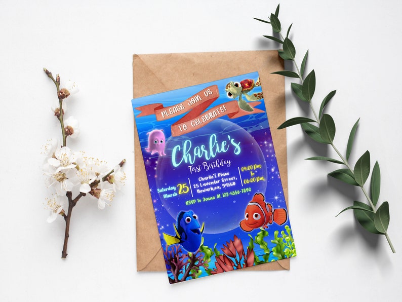 Editable Finding Nemo Birthday Invitation Template Digital Kids Party ...