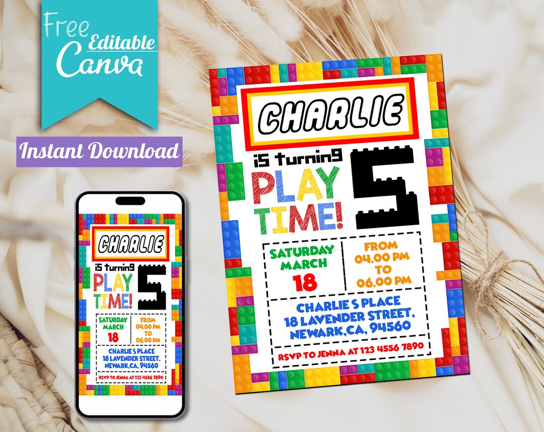 Building Blocks Birthday Invitation Kids Birthday Invitation Template ...