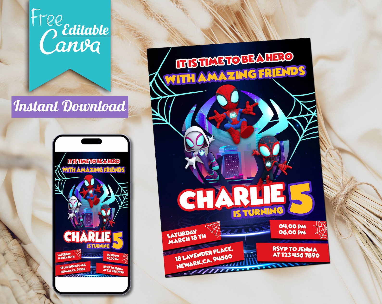 Editable Spidey and His Amazing Friends Birthday Invitation Template ...