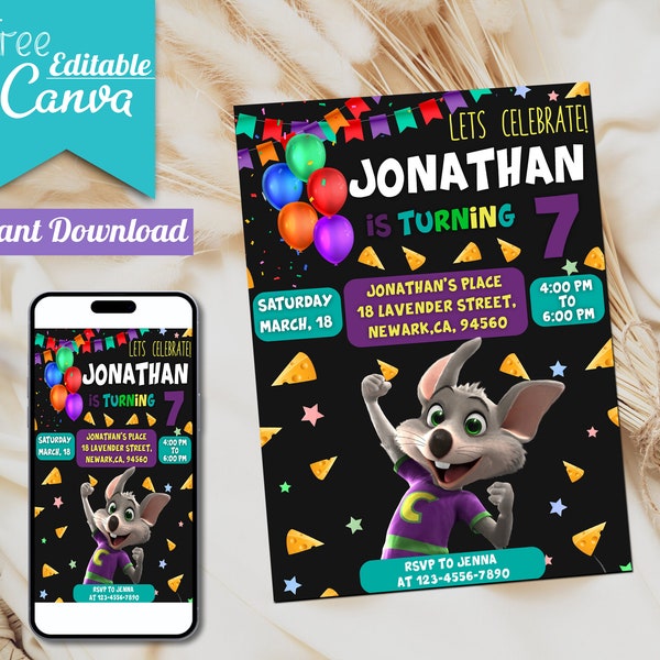 Chuck E Cheese Party Invitations Etsy
