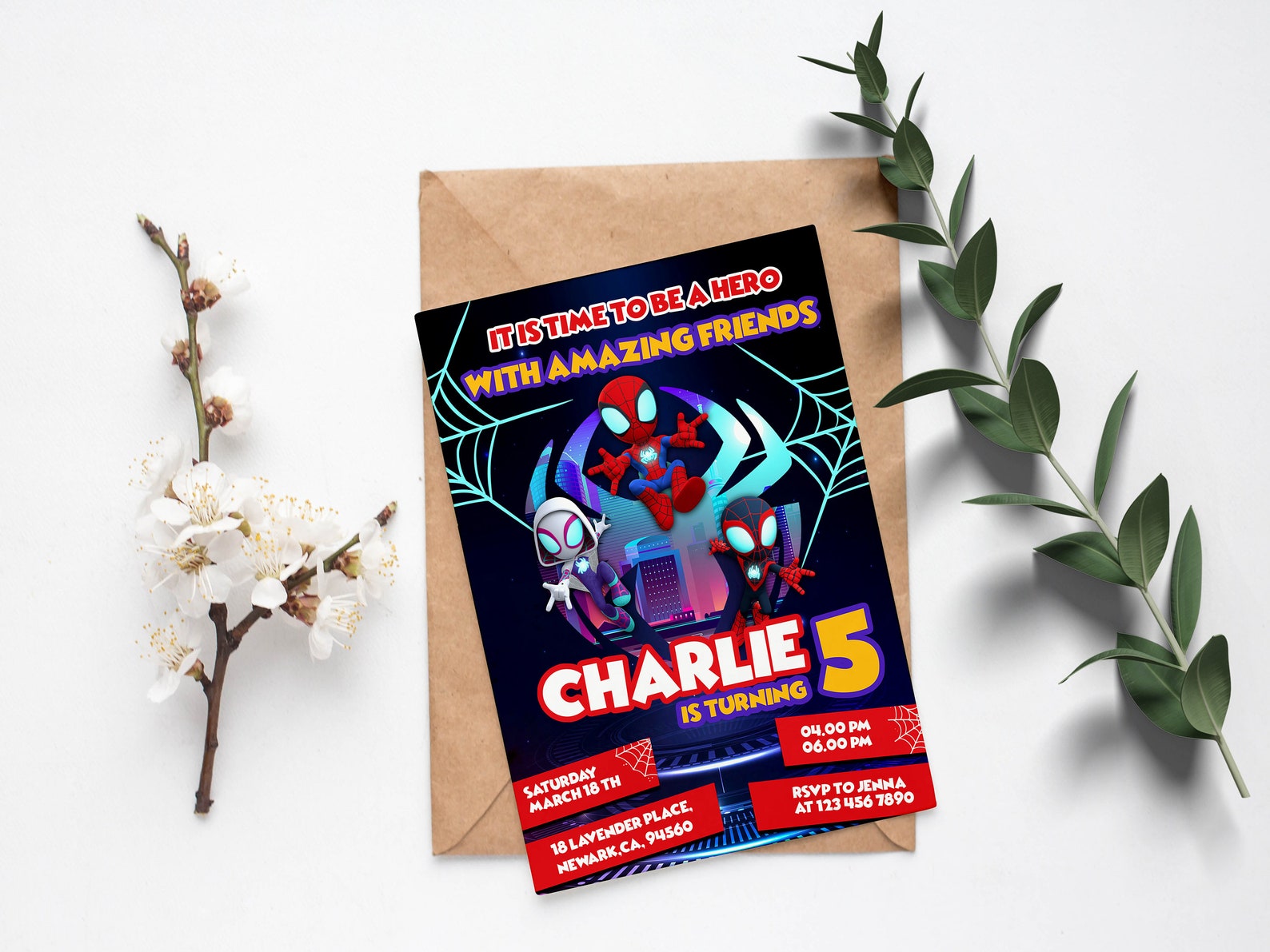 Editable Spidey and His Amazing Friends Birthday Invitation Template ...