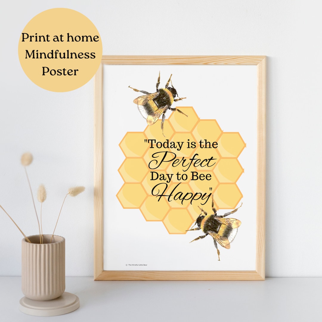 Bee Happy Printable Poster, Hand Drawn Original Art, Bumble Bees With ...