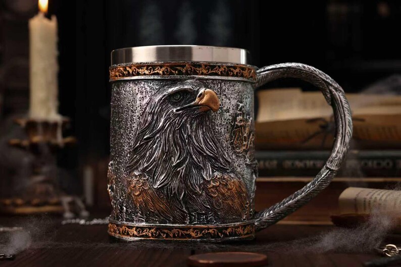 Handmade Eagle-head Resin Beer Mug, Stainless Steel Beer Mug, 3D Animal ...