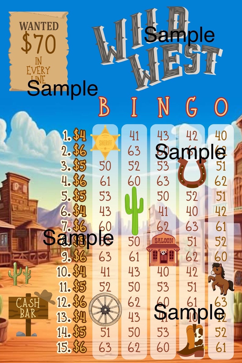 Wild West Bingo Board 70 Every Line - Etsy