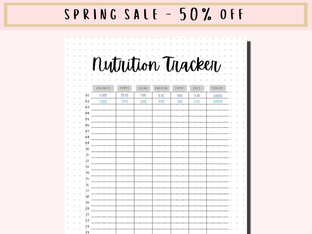 Nutrition Tracker / A5 Journal Page Printable / Journal Template / Food ...