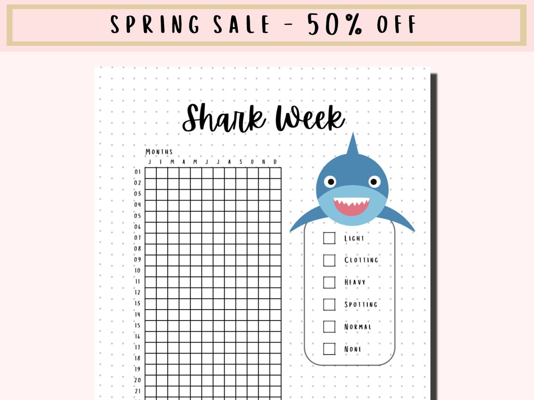 Period Tracker Printable / Shark Week / Moontime / A5 Journal Insert ...