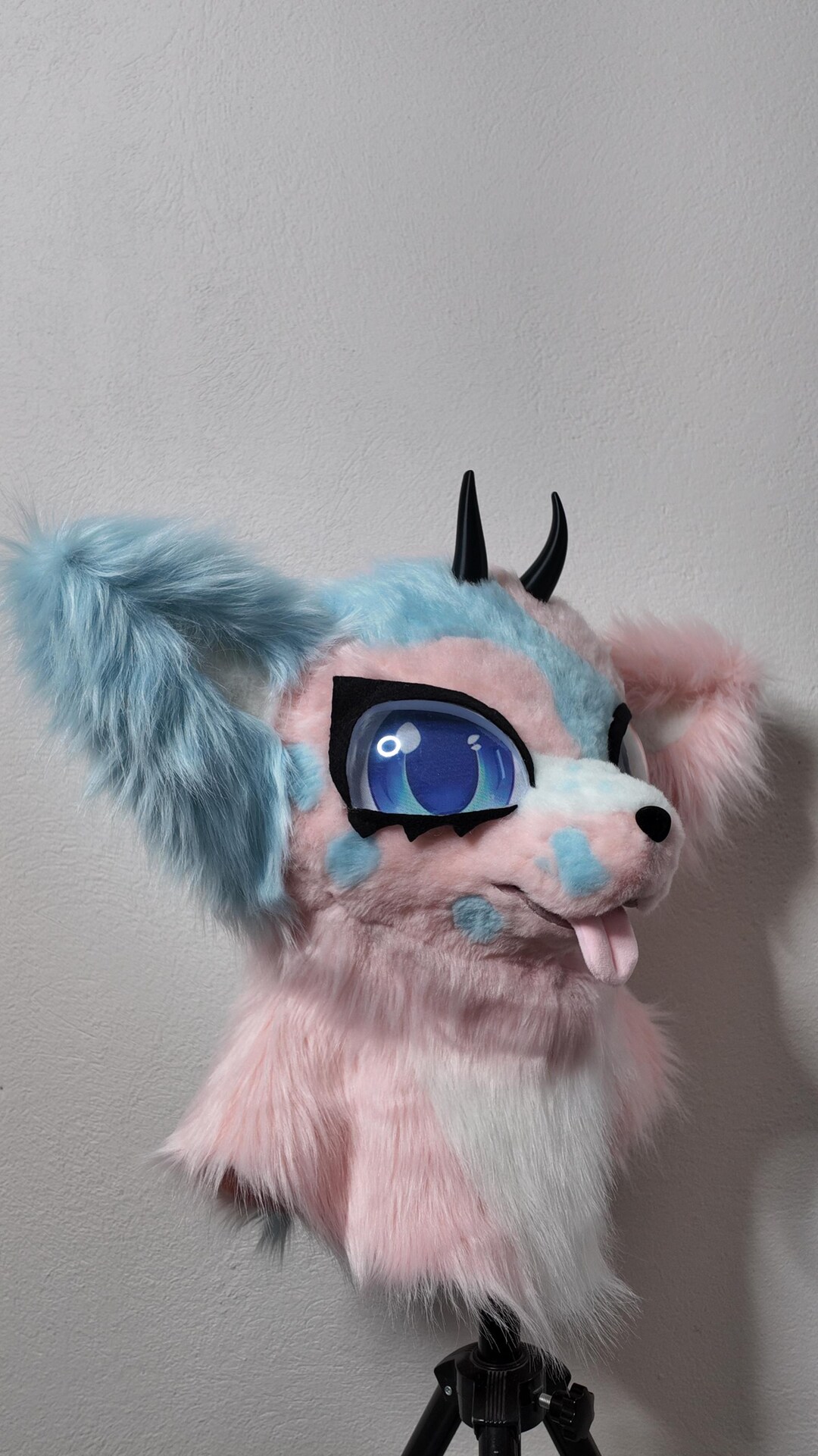 Fursuit Head Premade Kemono Japanese Cow Animal Head Furry Partial Fursona Baby Blue Pink Horn ...