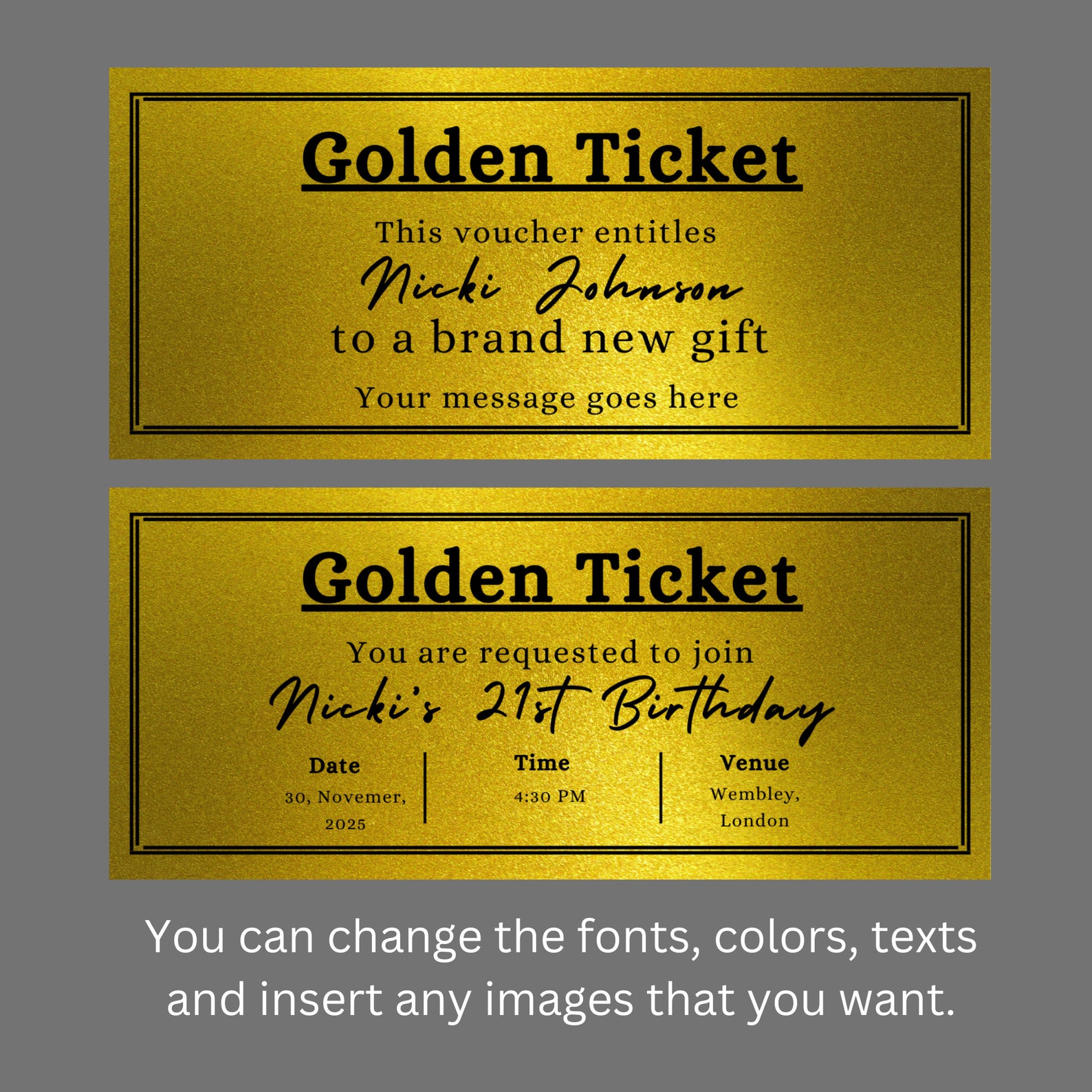 Editable Golden Ticket Gift Voucher Template Printable Golden Ticket ...