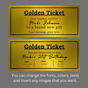 Editable Golden Ticket Gift Voucher Template Printable Golden Ticket ...