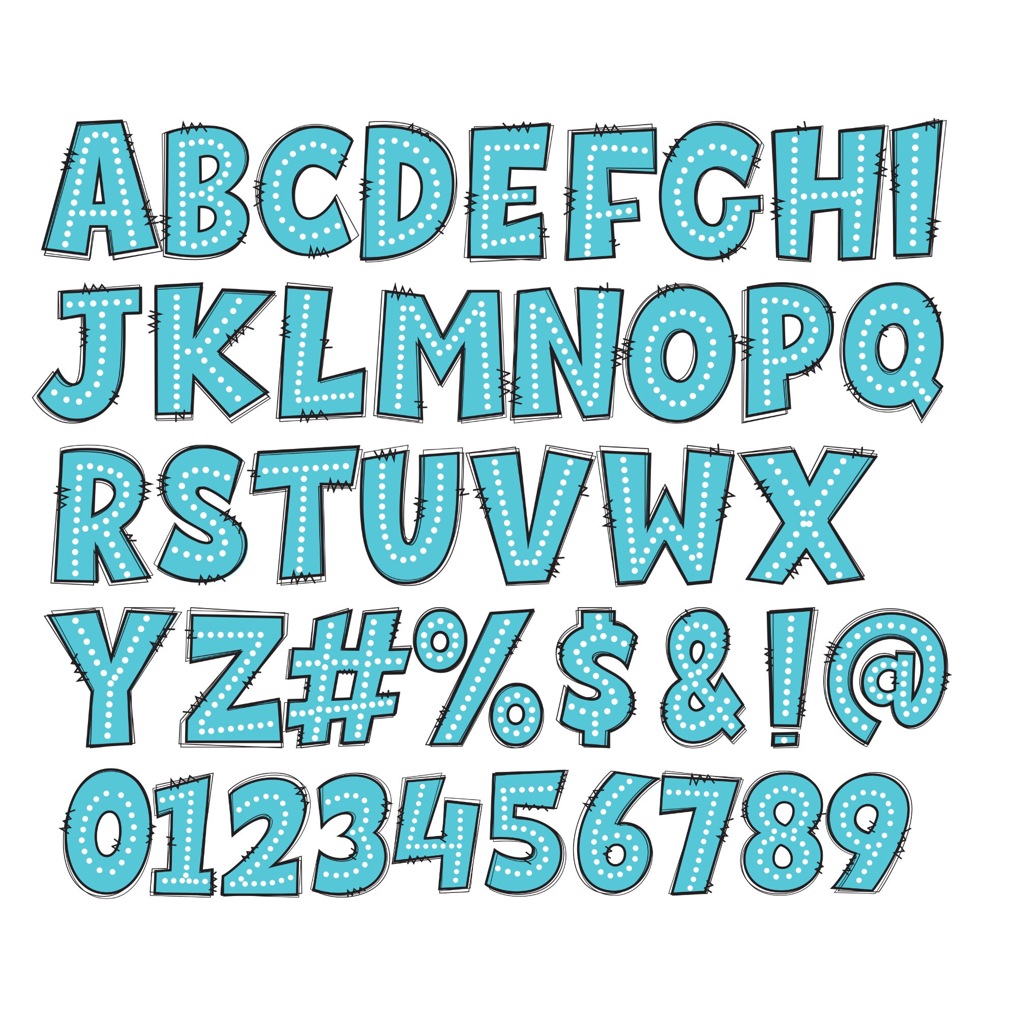 Alpha Doodle Dots Letters PNG Bundle, Bright Color Palette, 5 Alpha ...