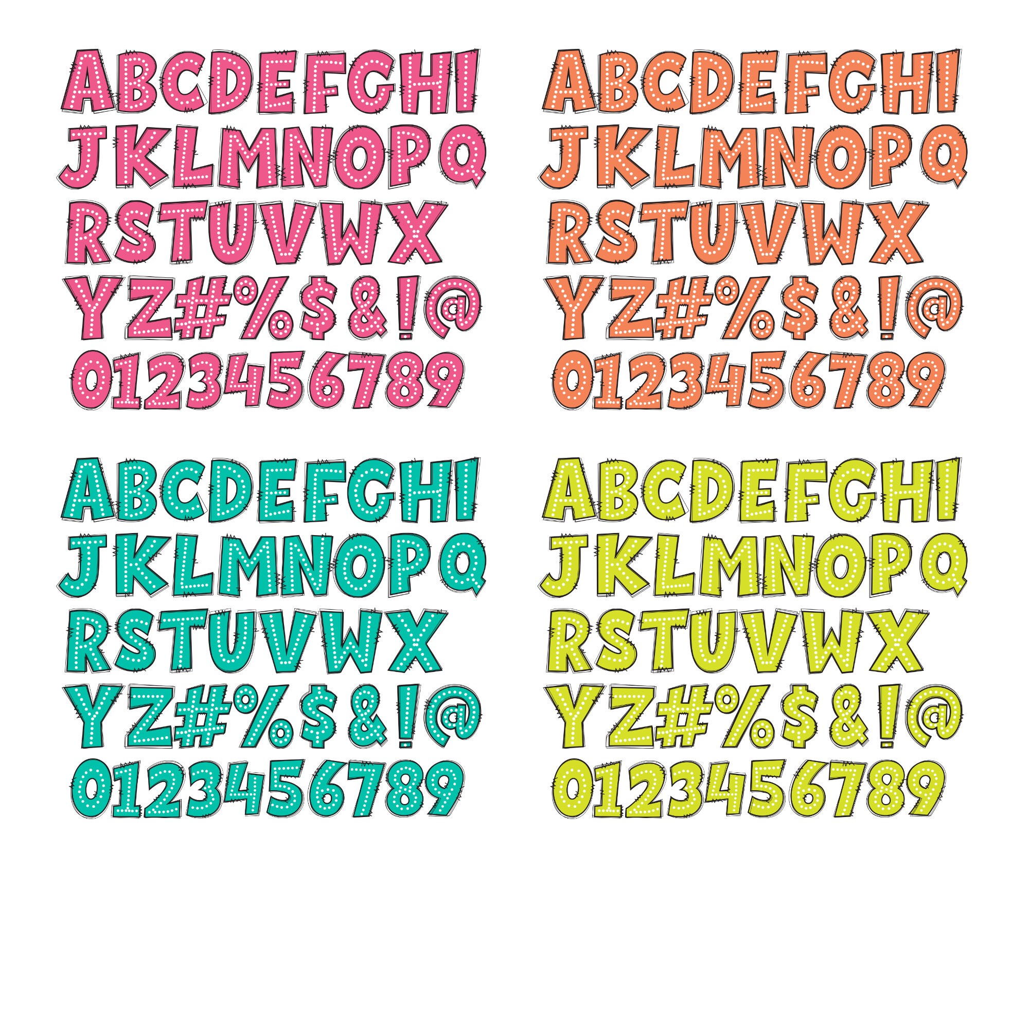 Alpha Doodle Dots Letters PNG Bundle, Bright Color Palette, 5 Alpha ...