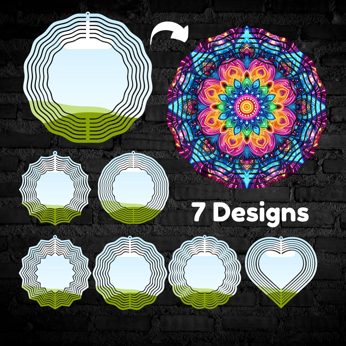 Wind Spinner Canva Frame Bundle, Set of 7 Different Wind Spinner Design ...