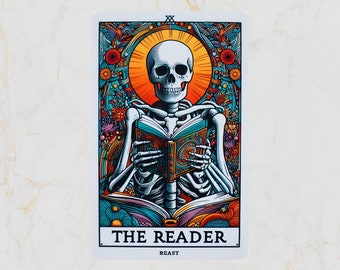 The Reader Tarot Card PNG, Reading Skeleton Sublimation Design, Book ...