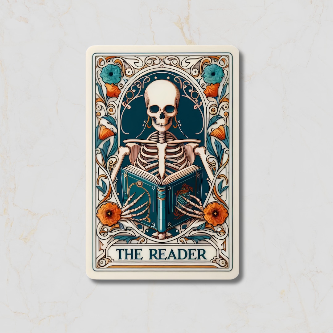 The Reader Tarot Card PNG, Reading Skeleton Sublimation Design, Book ...