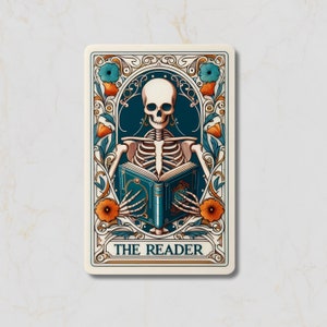 The Reader Tarot Card PNG, Reading Skeleton Sublimation Design, Book ...