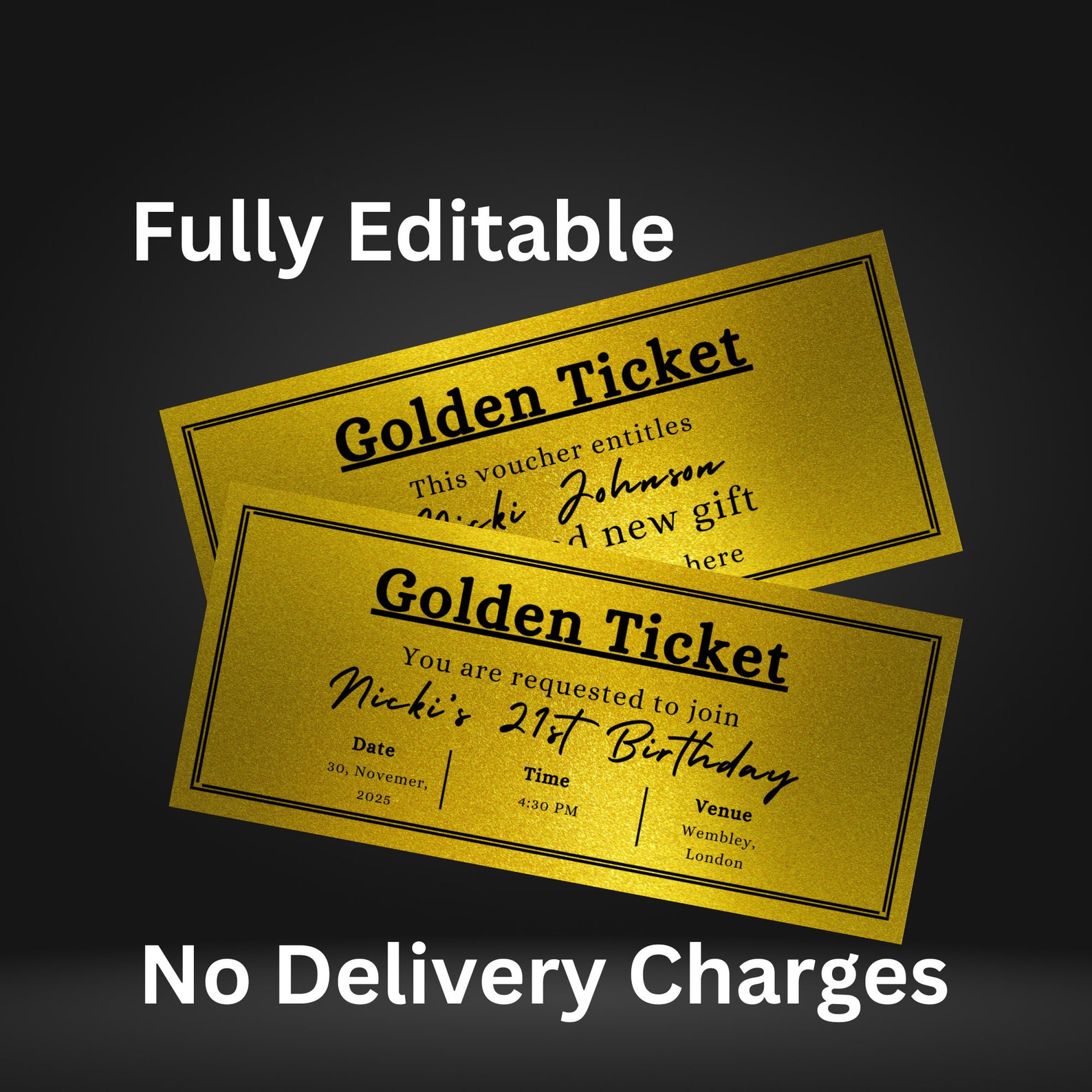 Editable Golden Ticket Gift Voucher Template Printable Golden Ticket Template Custom Golden ...