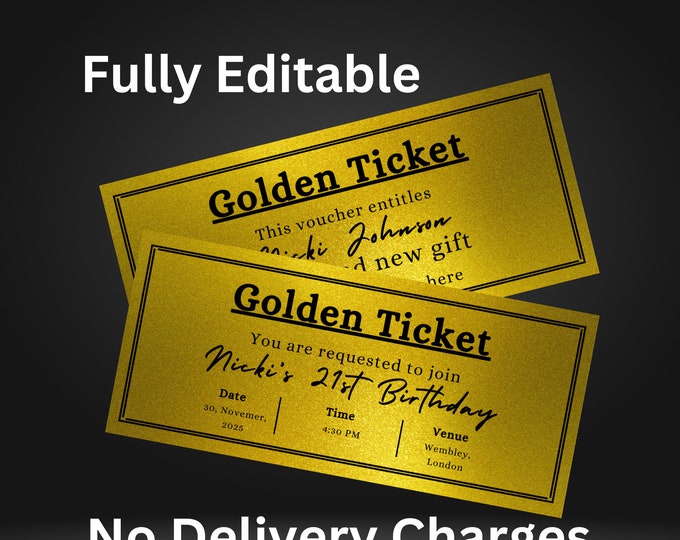 Editable Golden Ticket Gift Voucher Template Printable Golden Ticket ...