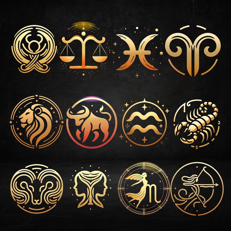 Golden Zodiac Bundle PNG Sublimation Horoscope Design Golden Fantasy ...