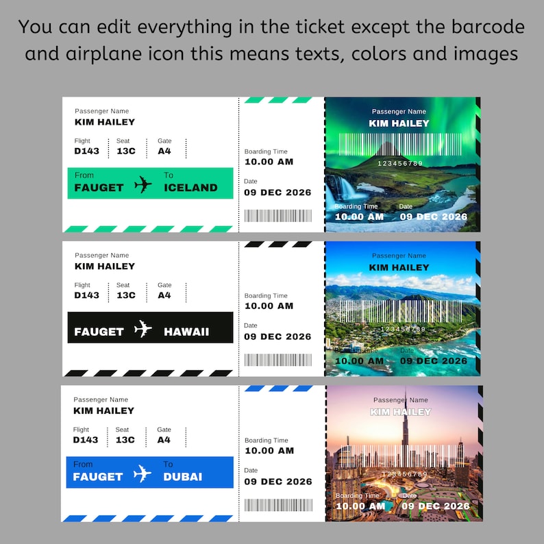 EDITABLE Airline Ticket Template Surprise Gift Idea Gift for Her Printable Boarding Pass Delta ...