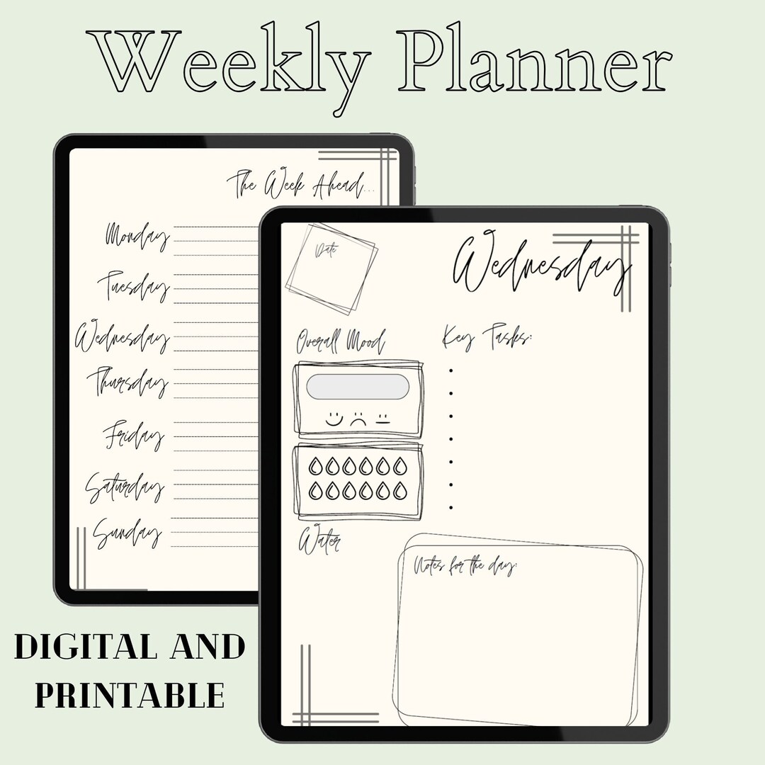 Digital Weekly Planner - Printable, Digital, Student, Teacher, Office ...